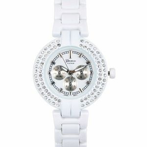 Geneva Platinum | Accessories | White Round Dial Rhinestone Bracelet ...
